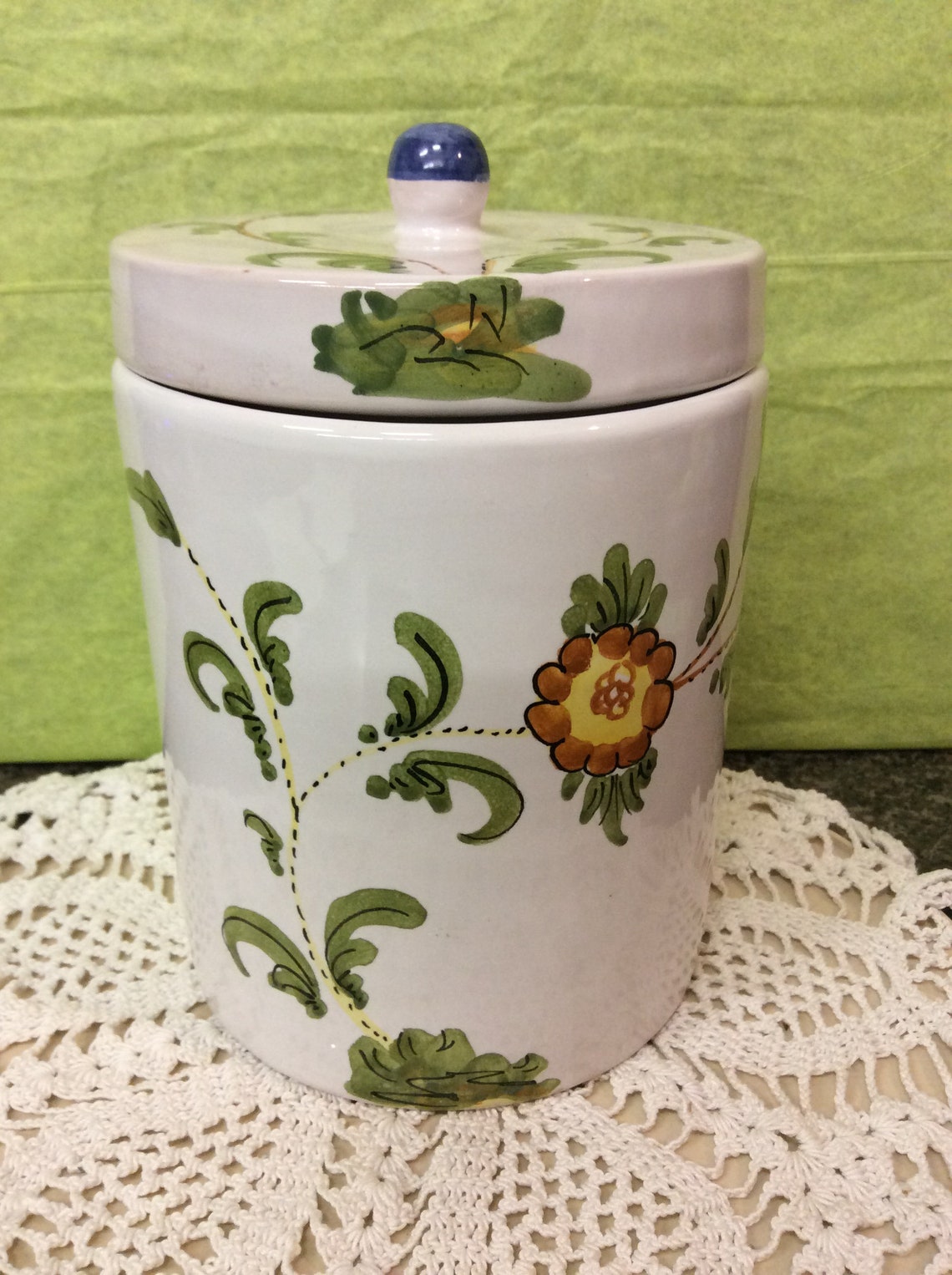 Vintage Signed Pottery Canister Hand Made Hand Painted - Etsy