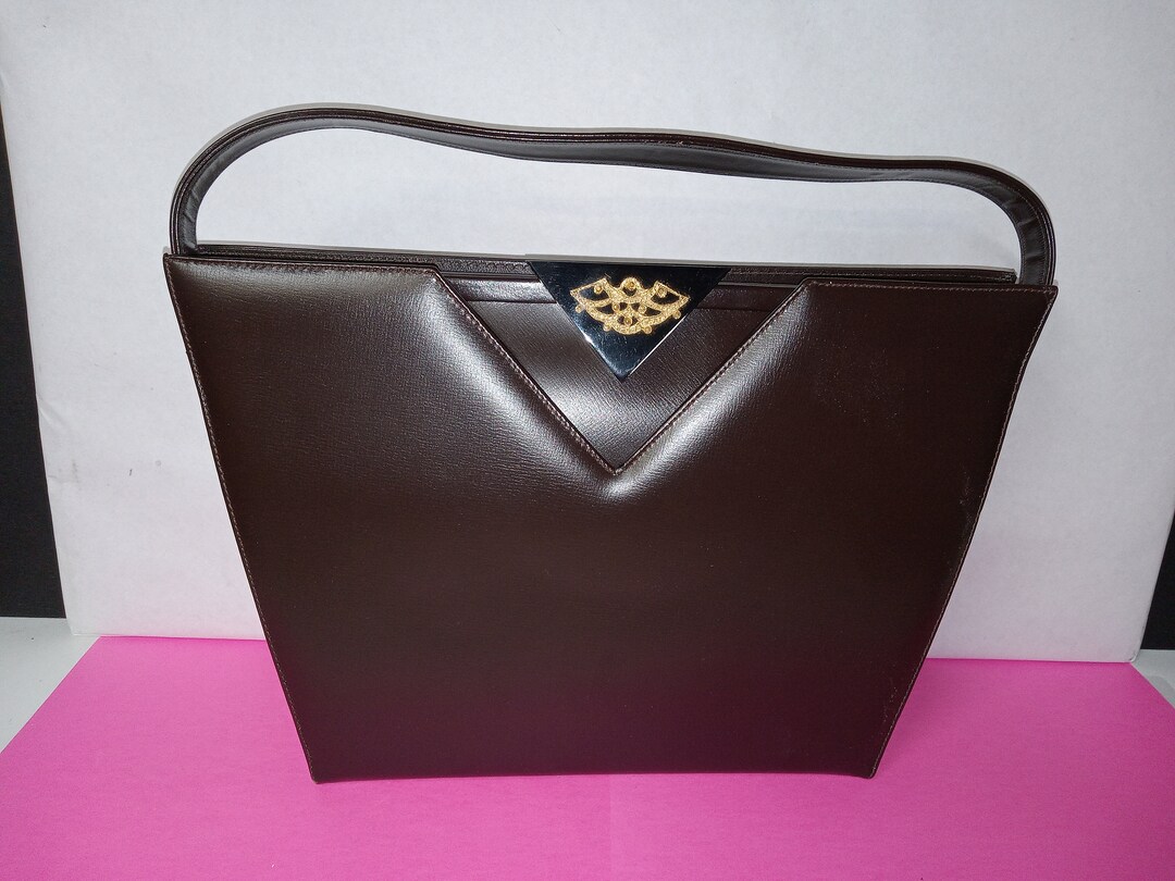 Vintage Dark Brown Mid-century Modern Purse - Diamond Shaped Closure ...