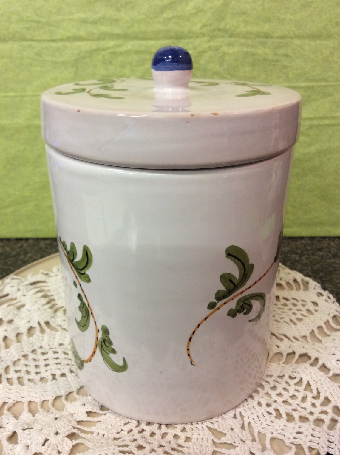 Vintage Signed Pottery Canister Hand Made Hand Painted - Etsy