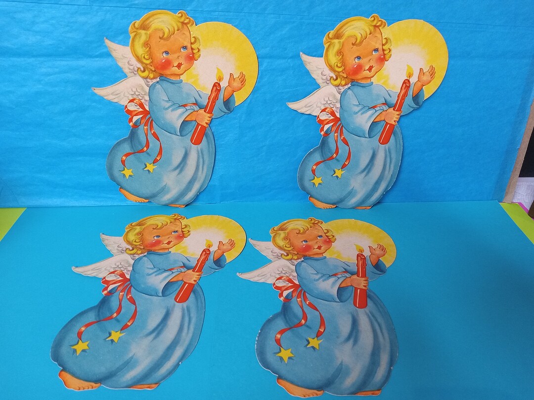 4 Vintage Cardboard Angels Holiday Hanging NBPE1537 - Etsy