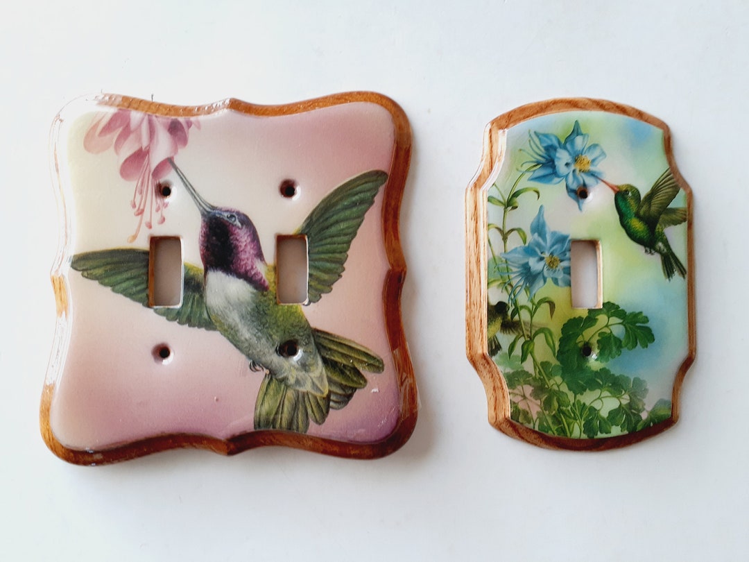 Handmade Wood ELECTRIC SWITCH PLATE Set Decor Birds Colibri Switch ...