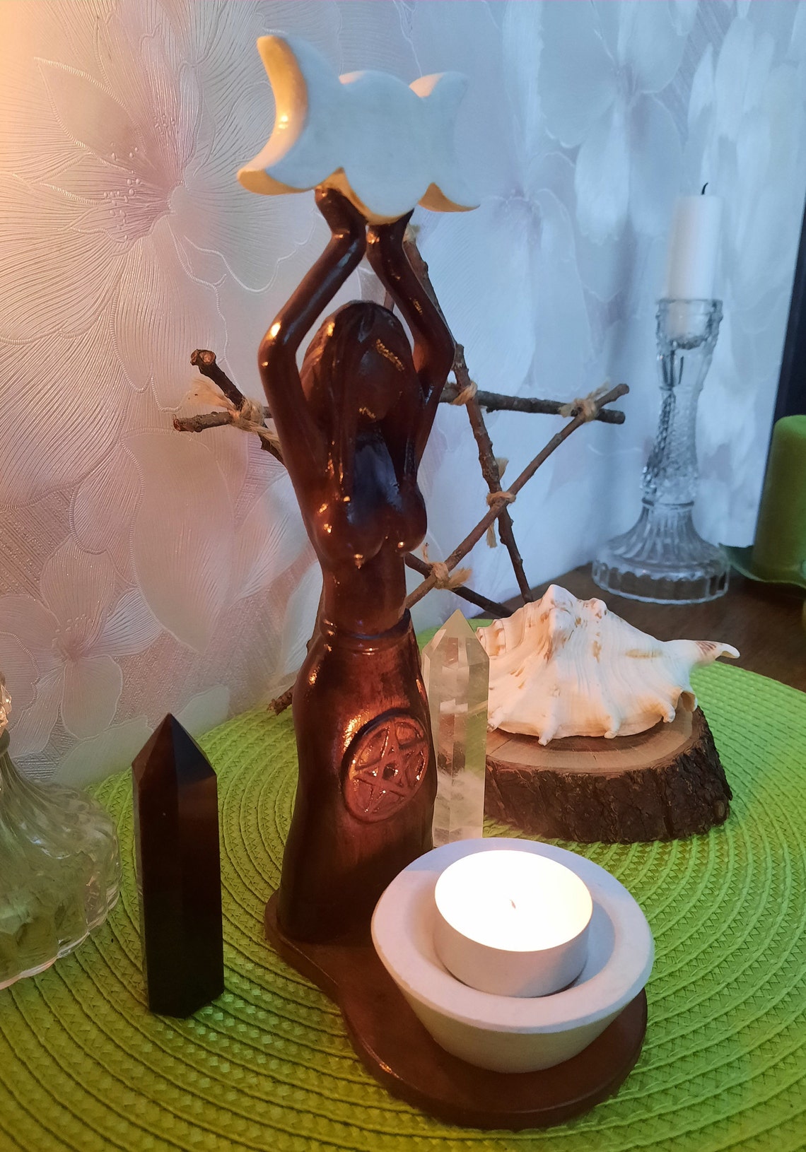 Altar wooden wiccan fertility triple moon mother goddess with | Etsy