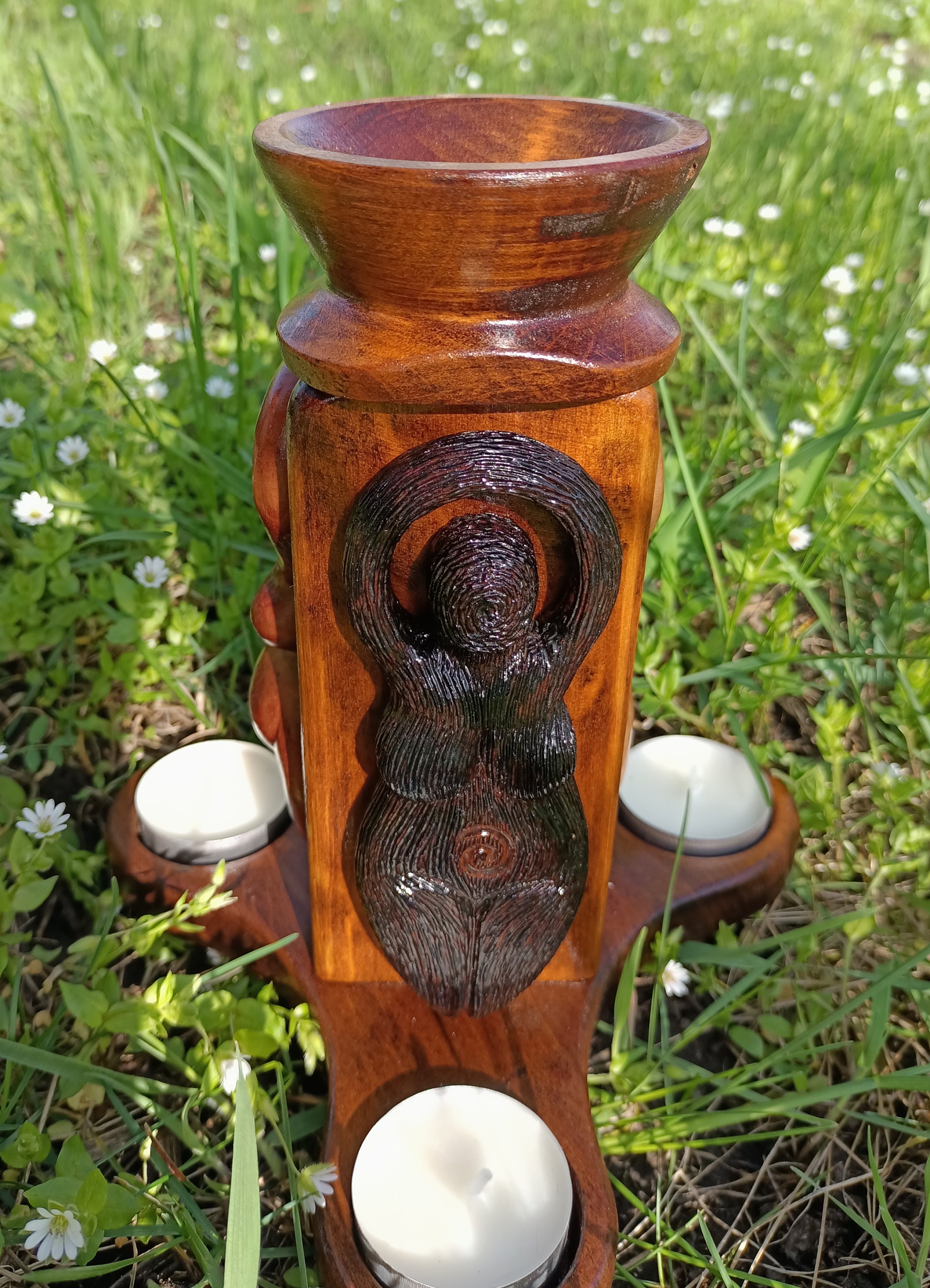 Wooden Wiccan Triple Moon Goddess Maiden Mother Crone Shrine With ...