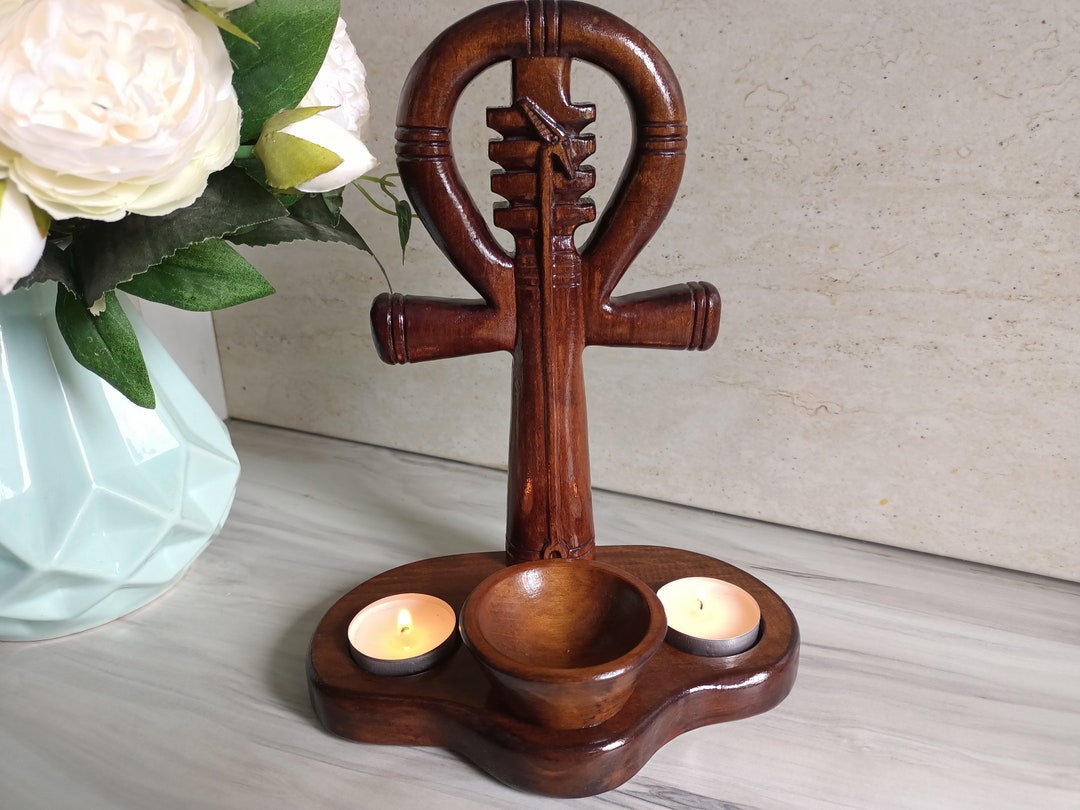 Egyptian Kemet Shrine Ankh With Candleholders and Offering Bowl - Etsy