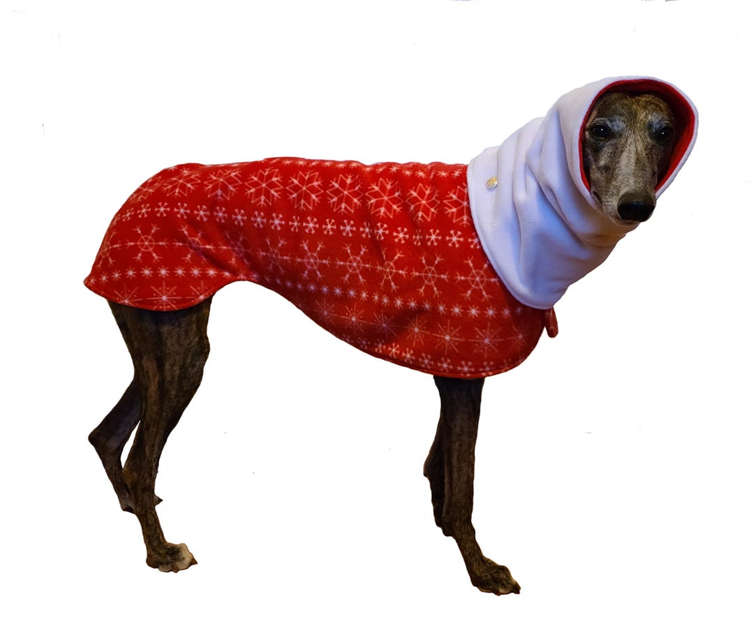 GREYHOUND Coat With Snood small All Fleece Red and White Snowflakes - Etsy