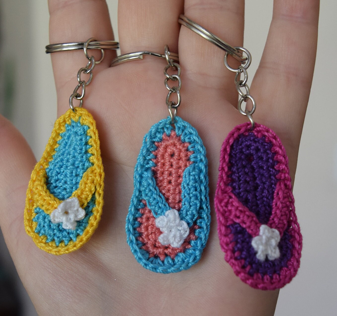 Summer Mini Flip Flop Crocheted Key Chain Multicolored - Etsy