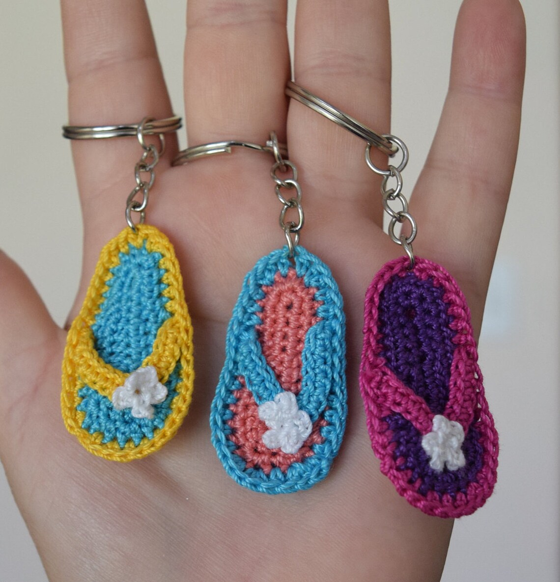 Summer Mini Flip Flop Crocheted Key Chain Multicolored - Etsy