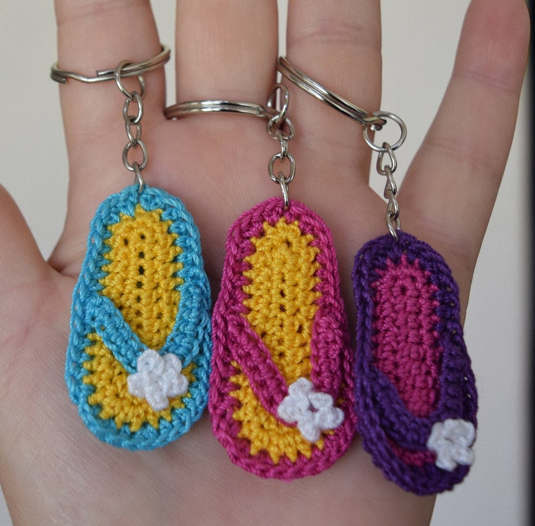 Summer Mini Flip Flop Crocheted Key Chain Multicolored - Etsy