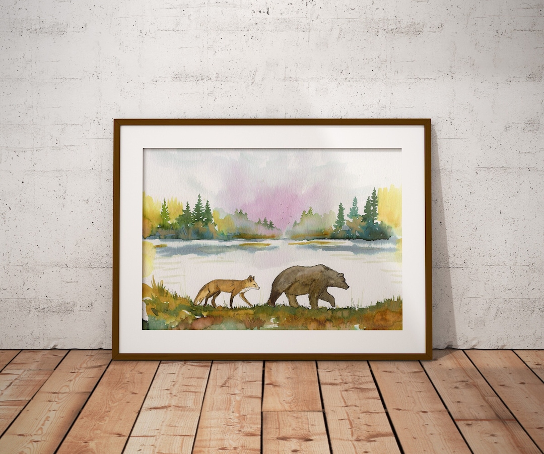 Bear and Fox Watercolor, Woodland Print, Red Fox Print, Brown Bear ...