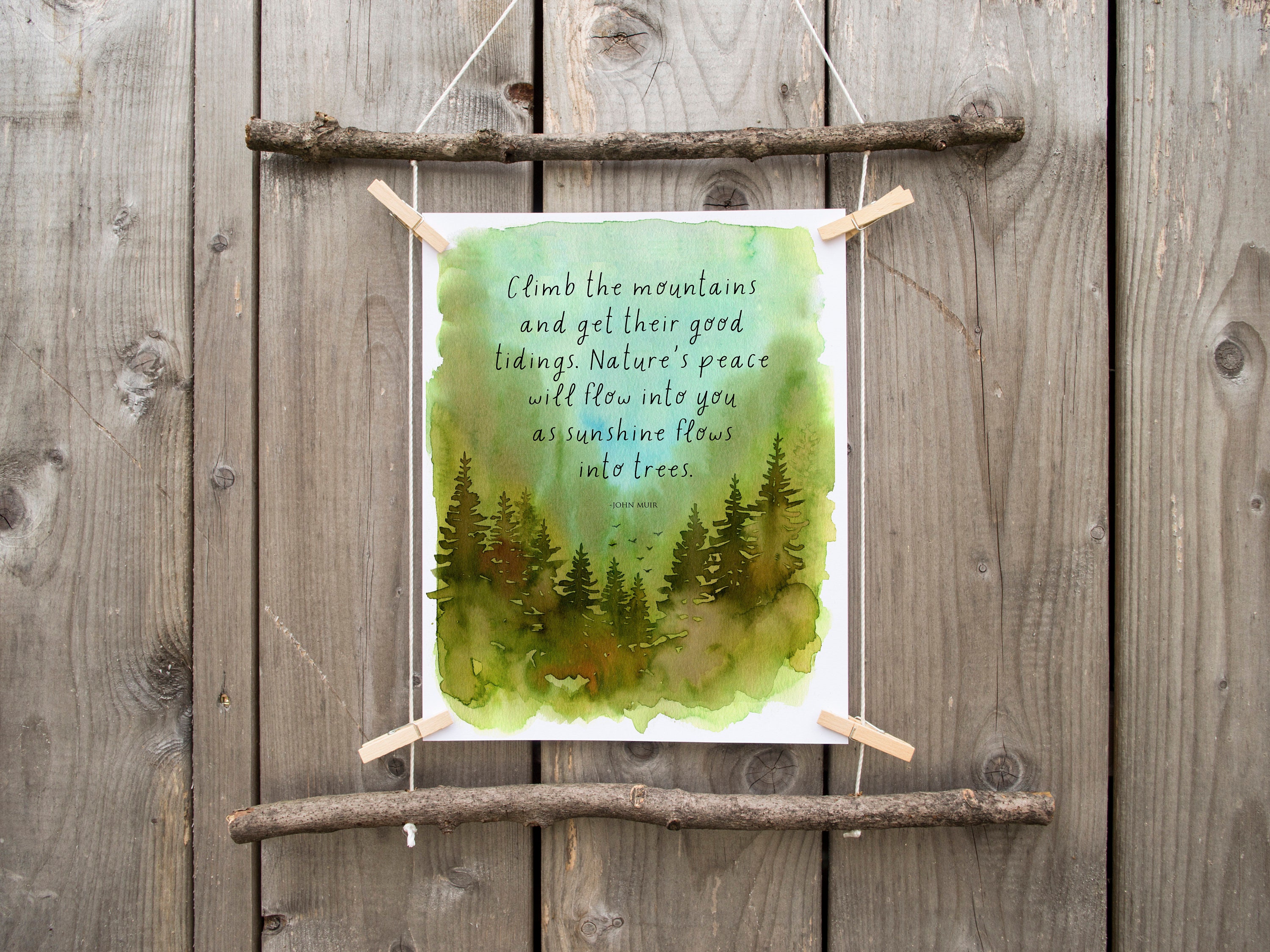 John Muir Quote Forest Watercolor Print Outdoors Print | Etsy