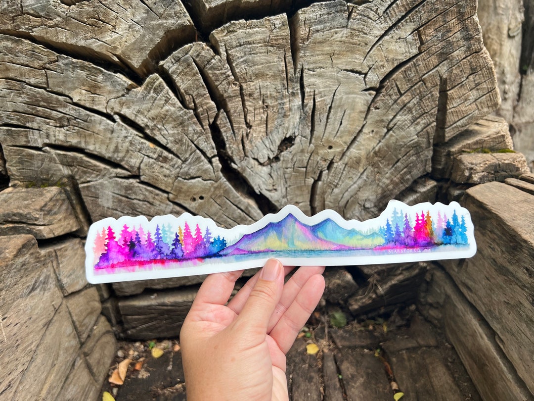 Colorful Mountain Tree Line Sticker: Waterproof Vinyl Decal - Etsy