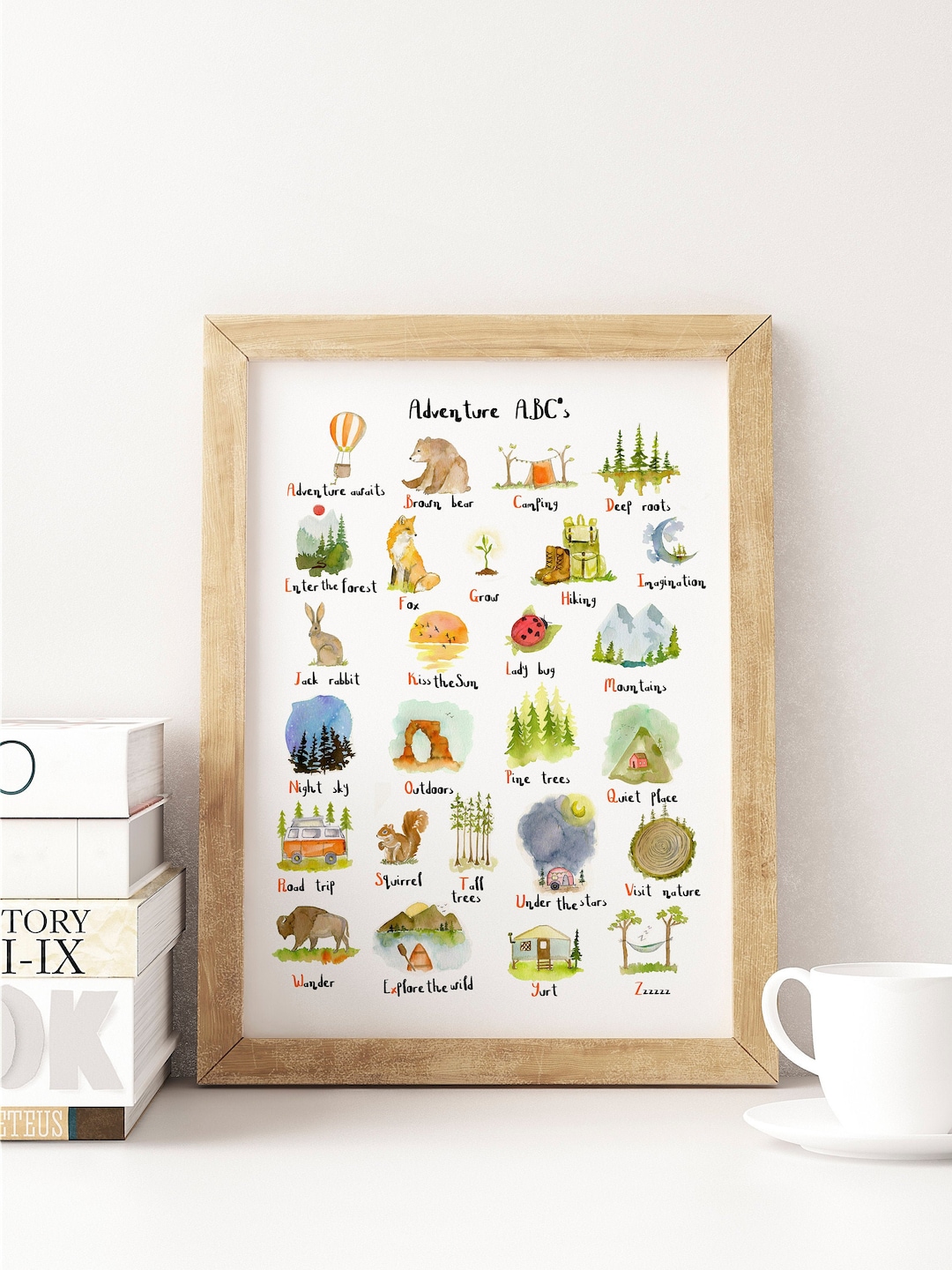 Woodland Abc's Print | Watercolor Animal Nursery Art - Etsy