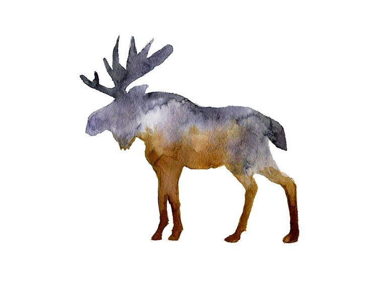 Moose Print Moose Moose Watercolor Outdoors Print Nursery | Etsy