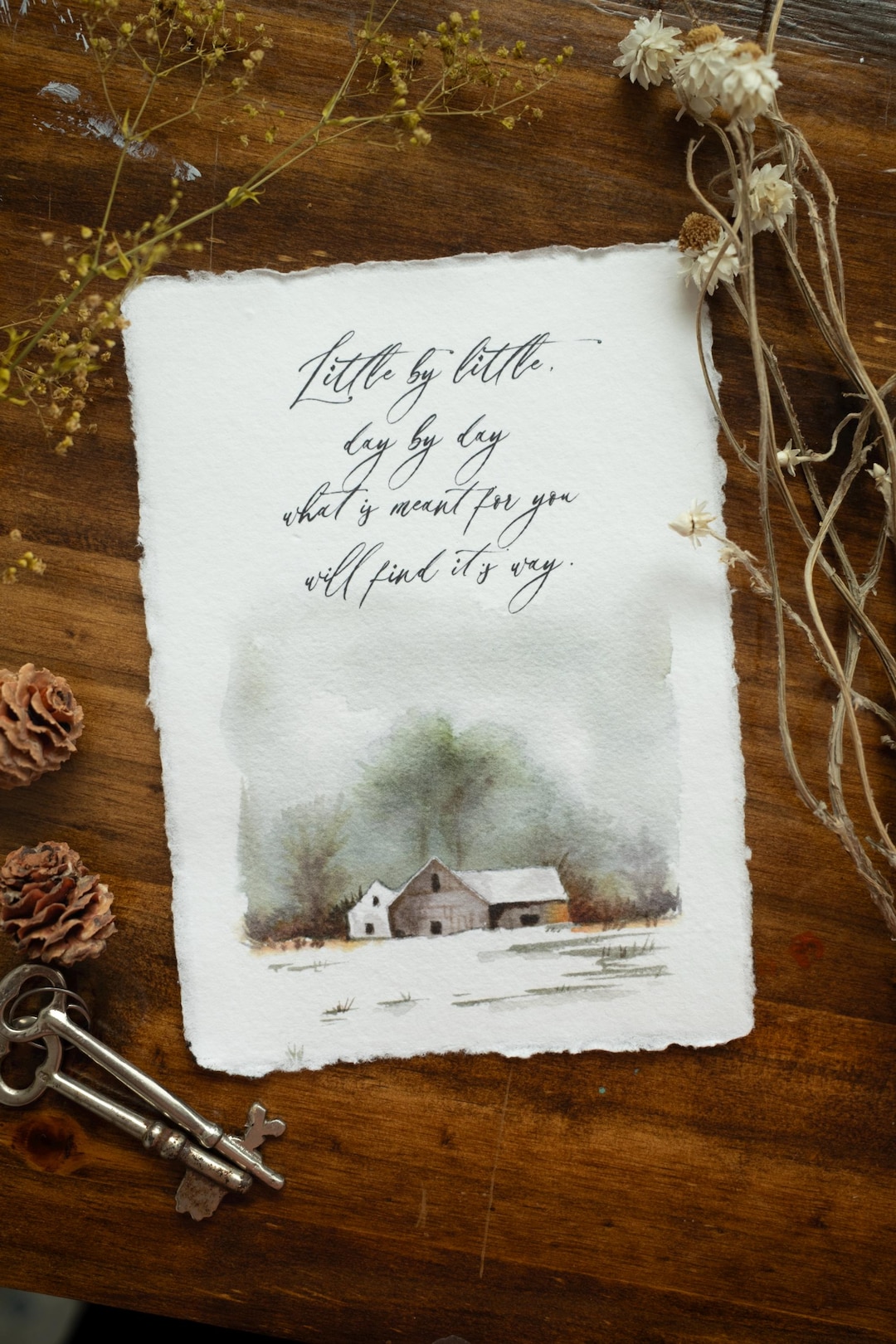 Farmhouse Watercolor Art Print: Inspirational Quote, Handmade Paper ...