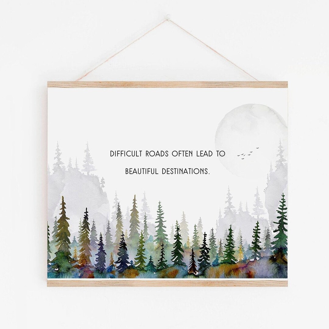 Forest Watercolor Art Print, Inspirational Quote, Adventure Wall Art - Etsy