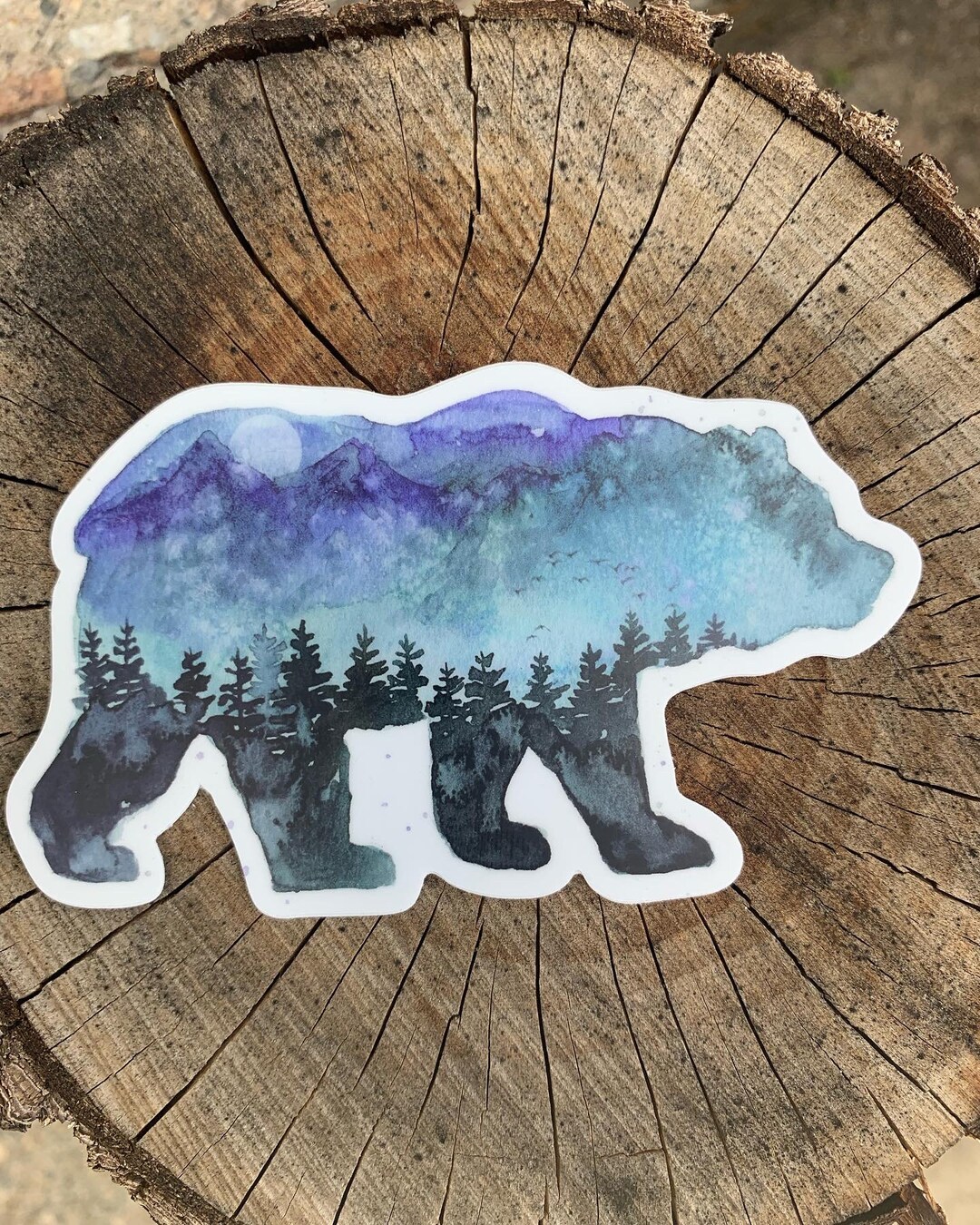 Bear Sticker, Outdoor Sticker, Watercolor Sticker, Bear Watercolor ...