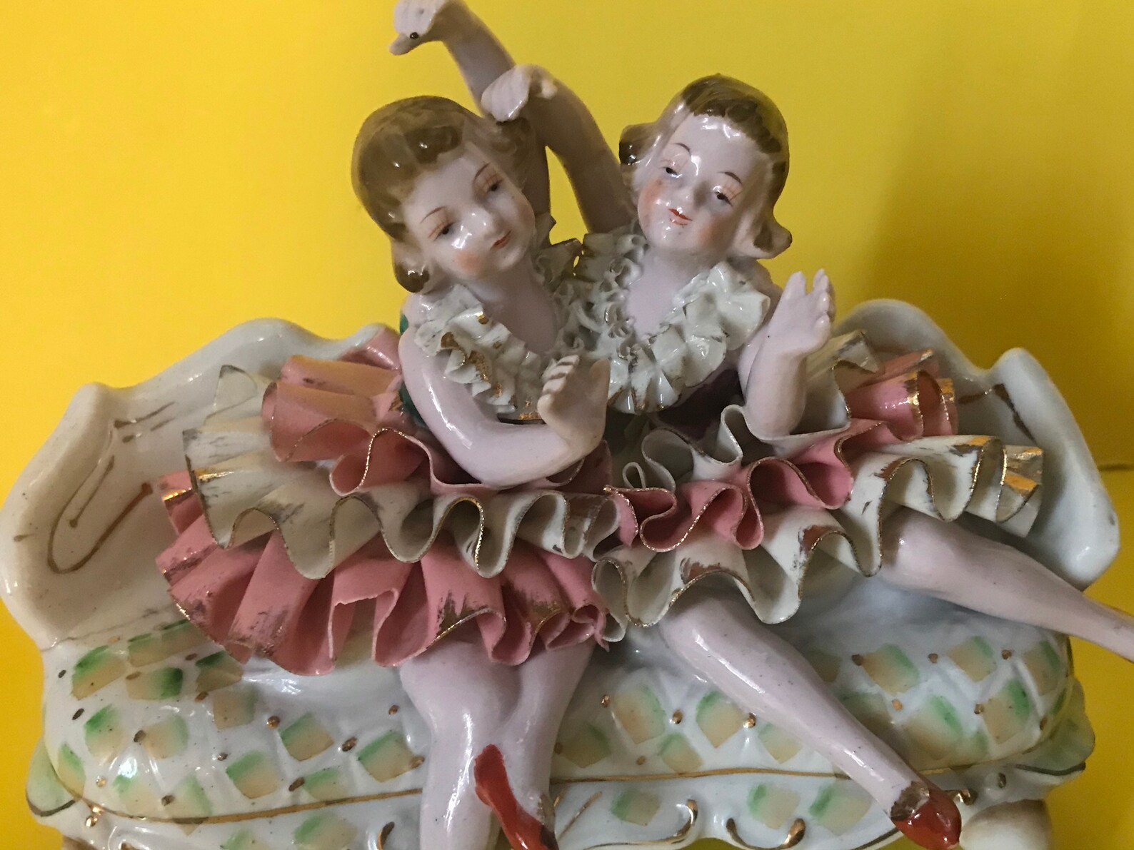 Vintage Hand Painted 2 Ballerinas Girls on Sofa Porcelain Figurine - Etsy