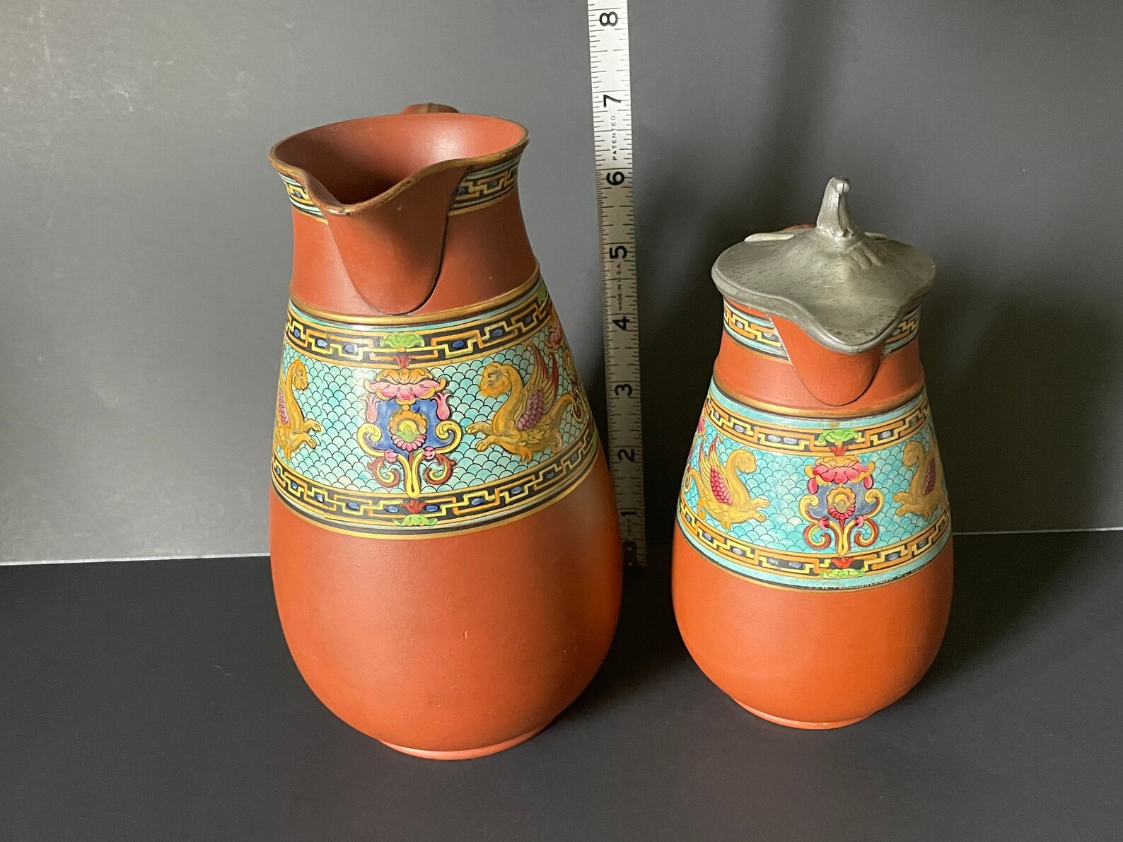 2 Antique F and R Pratt Fenton Pottery Terra Cotta Watcombe Pitchers - Etsy