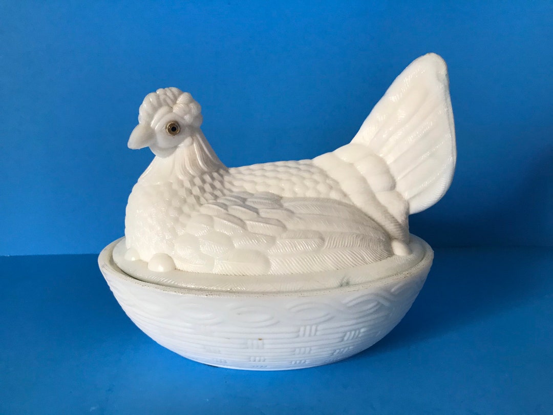 Vintage Milk Glass Nesting Chicken Hen Lidded Dish - Etsy