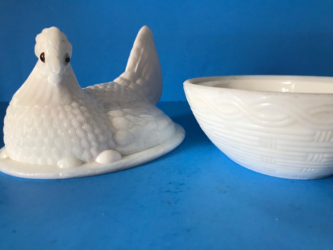 Vintage Milk Glass Nesting Chicken Hen Lidded Dish | Etsy
