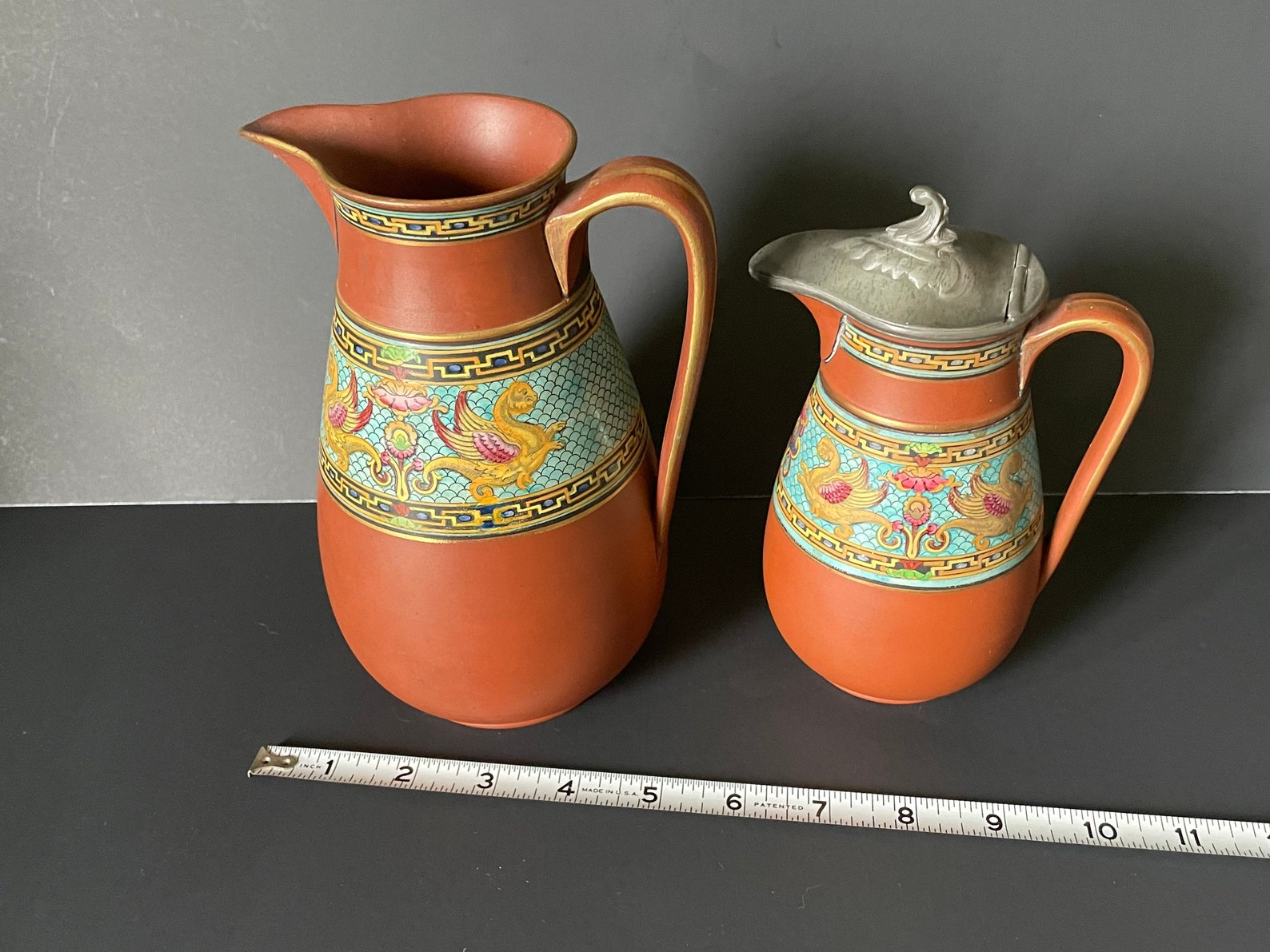 2 Antique F and R Pratt Fenton Pottery Terra Cotta Watcombe Pitchers - Etsy