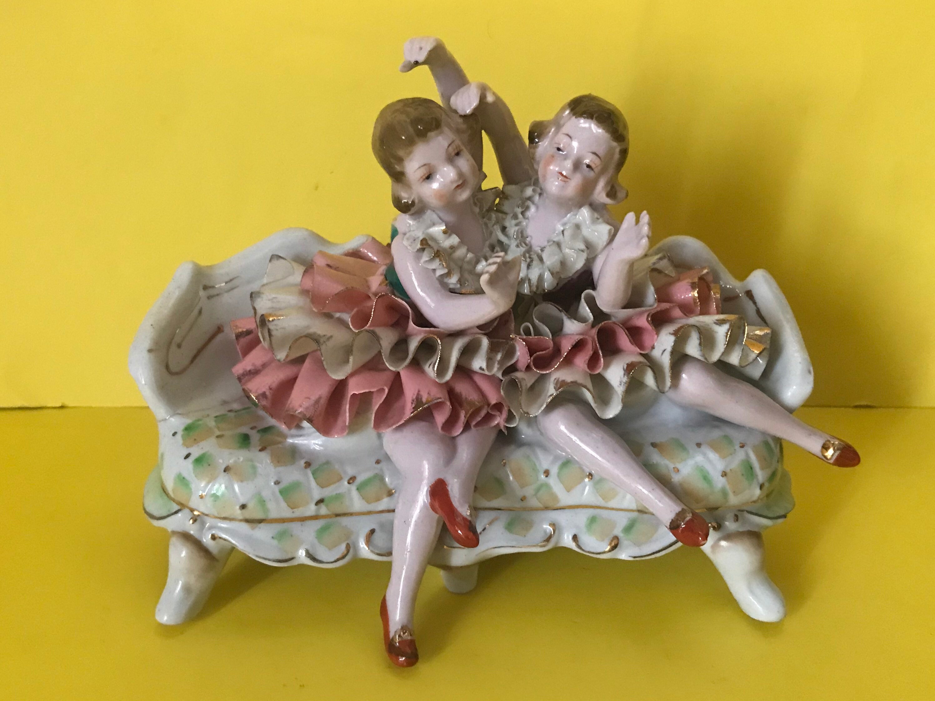 Vintage Hand Painted 2 Ballerinas Girls on Sofa Porcelain Figurine - Etsy