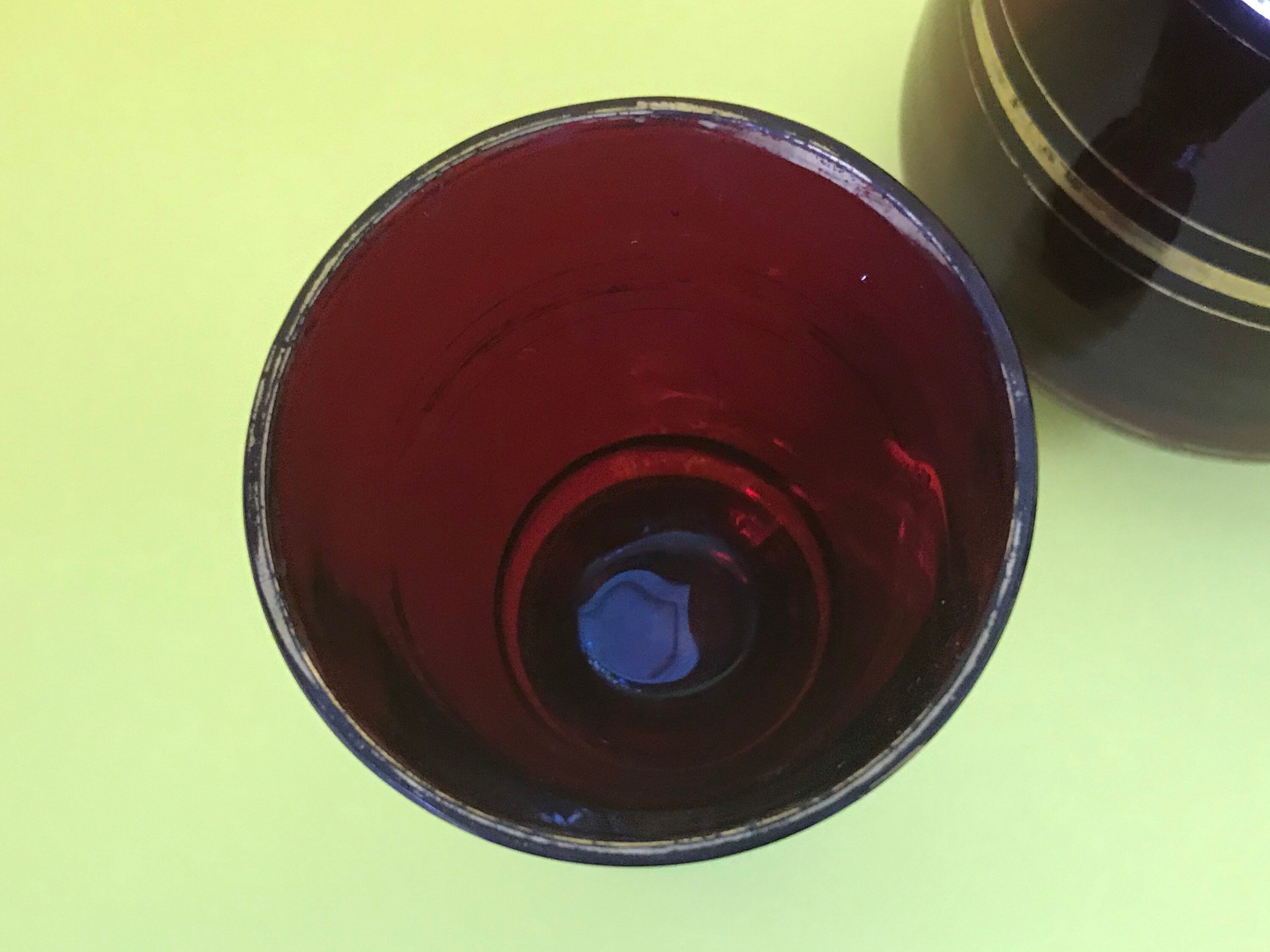 Antique Ruby Red Glass Decanter With 2 Goblet Glass Cup Set - Etsy