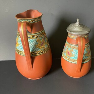 2 Antique F and R Pratt Fenton Pottery Terra Cotta Watcombe Pitchers - Etsy