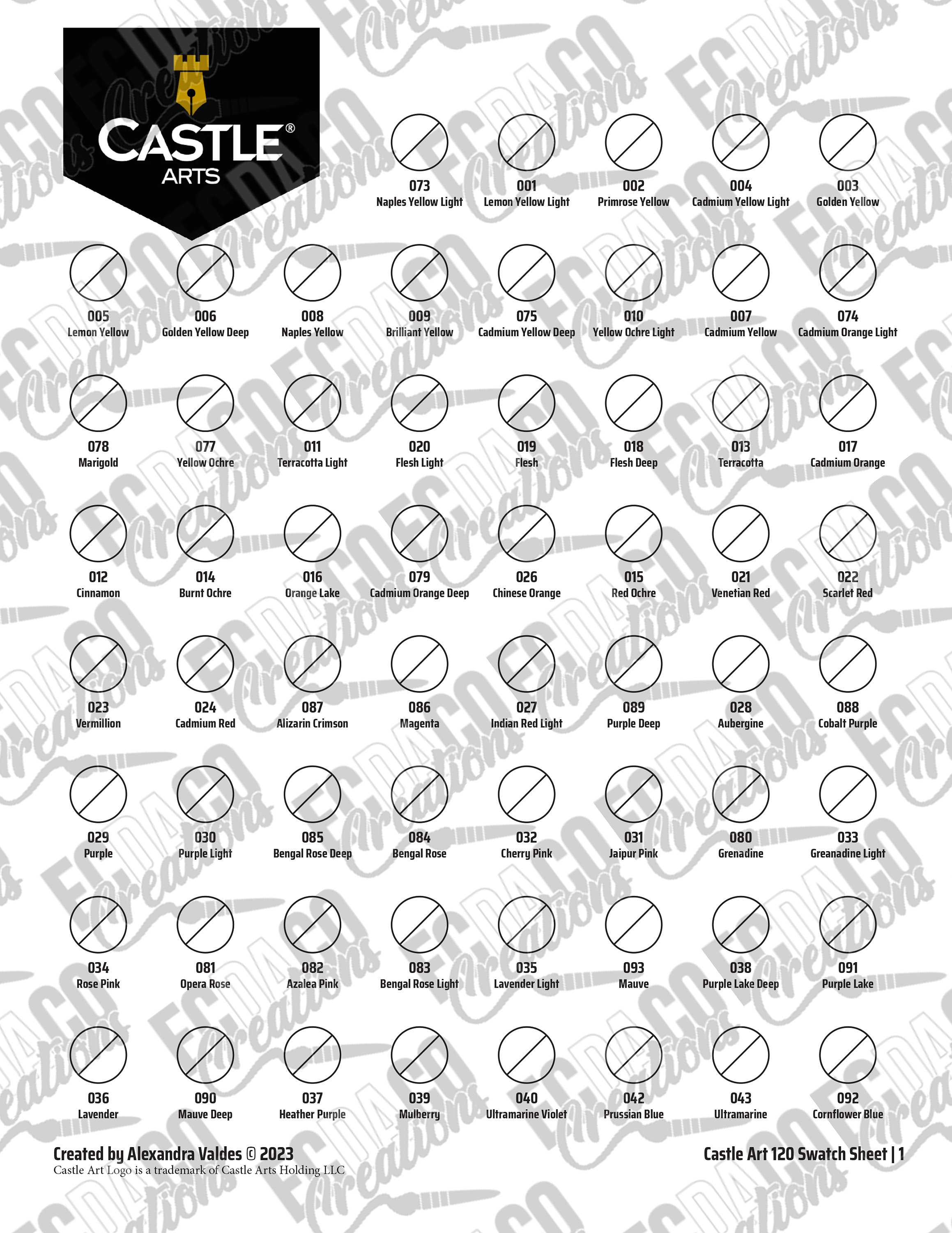 Castle Arts 120 Colored Pencil Custom Swatch Chart Sheet Digital ...