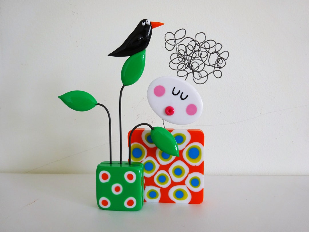 Cute Figurine Ornament With Bird. Girl and Bird Sculpture. Handmade ...