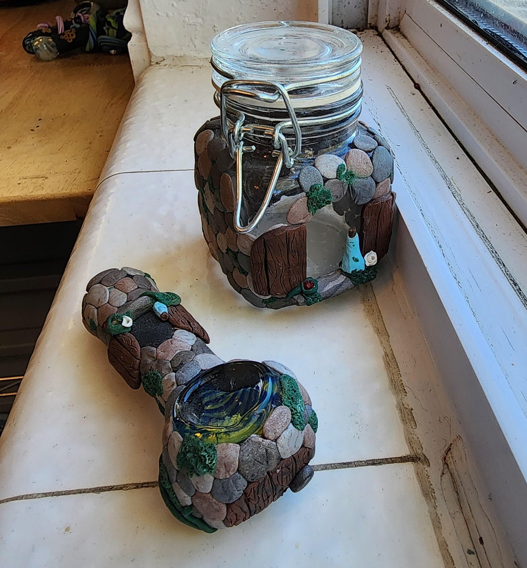 Cottage Core Pipe and Matching Stash Jar - Etsy