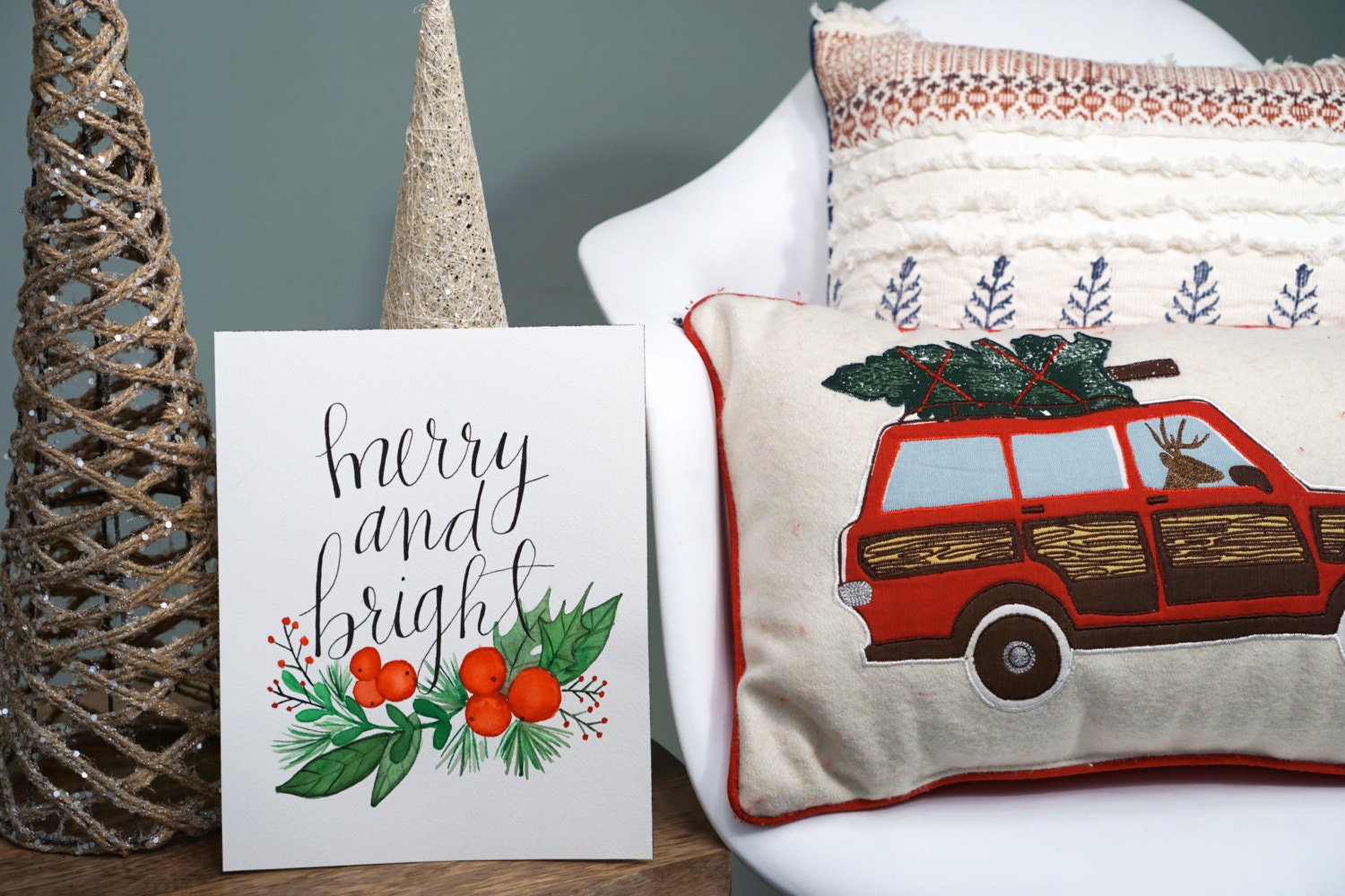 Hand Lettered Merry and Bright Christmas Print, Calligraphy Christmas ...