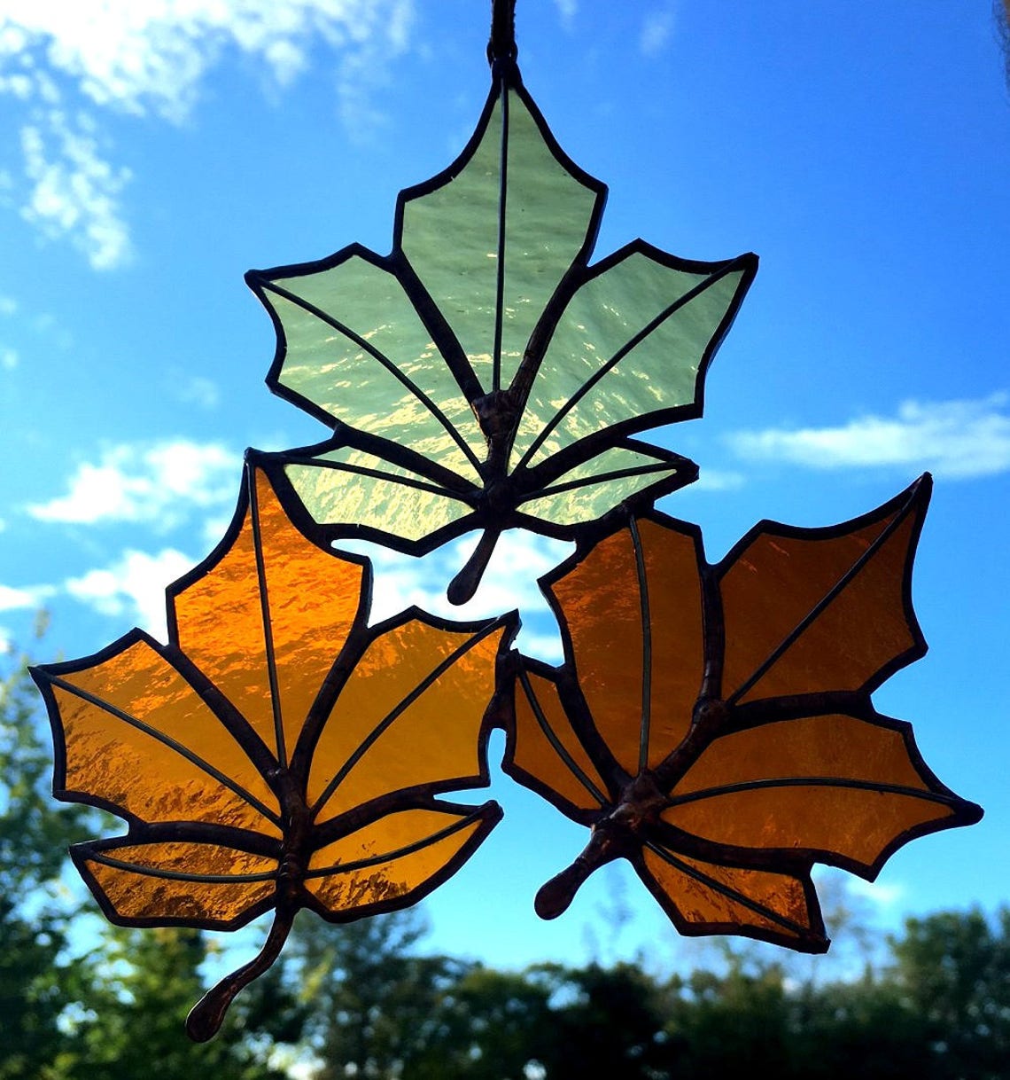 Stained Glass Fall Leaves Etsy