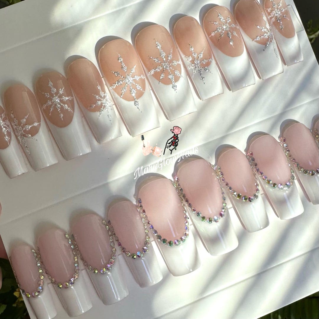 Set of Two Frenchies-press on Nails-luxury Nails-glue on Nails-french ...