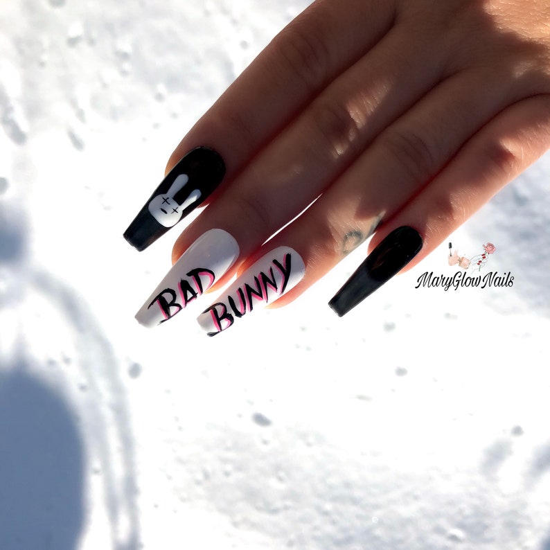 BAD BUNNY NAILS Fake Nails Press on Nails Reusable Nails Nail | Etsy