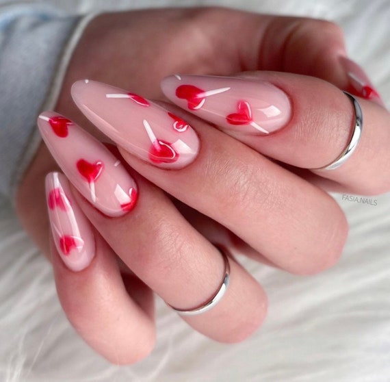 CANDY LOVE Valentines Day nails press on nails luxury nails press ons glue on nails heart nails gel nails Dia de San valentin