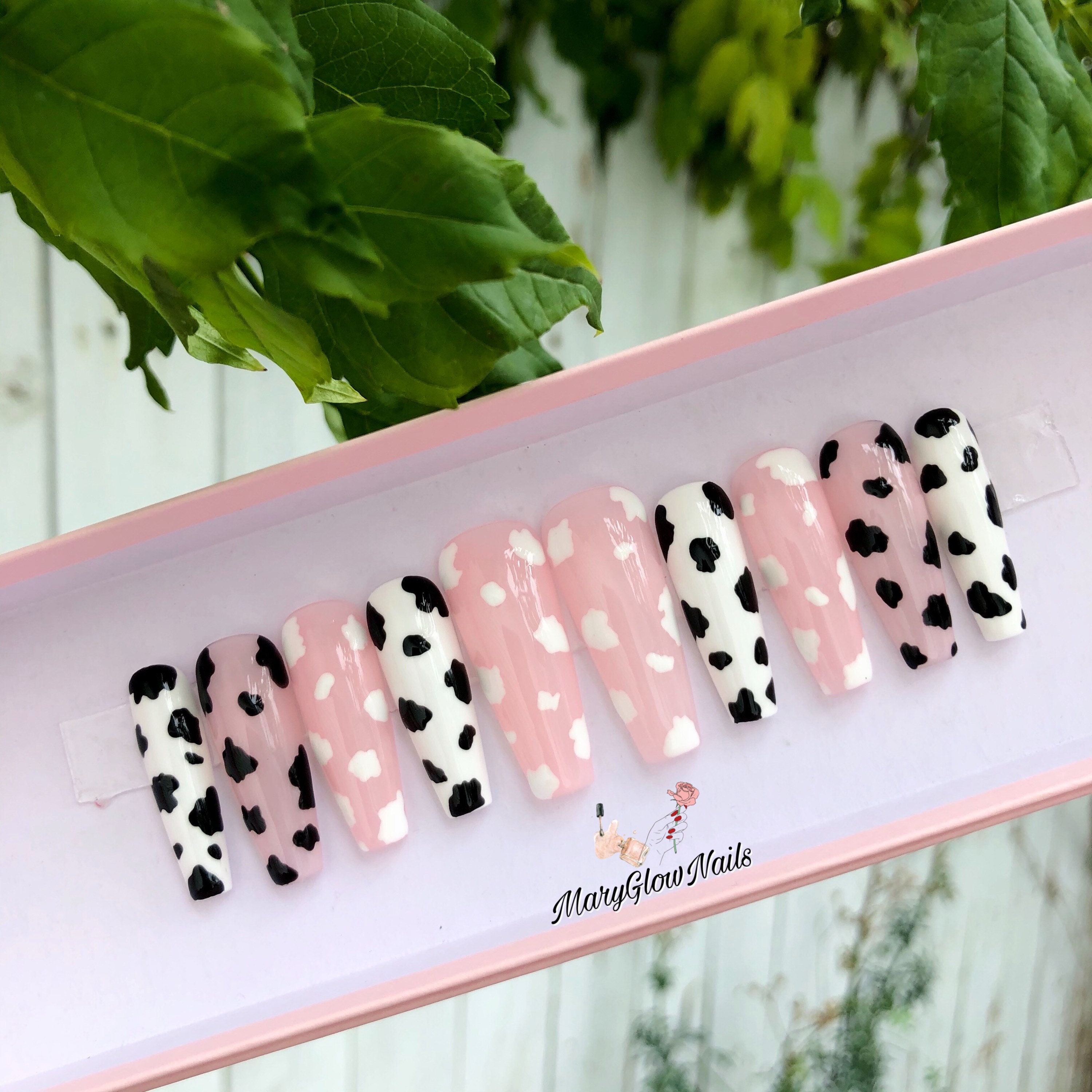 COW PRINT Luxury Nails Glue on Nails Fake Nails-acrylic - Etsy