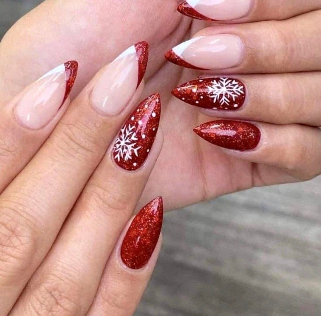 Red nail with glitter store