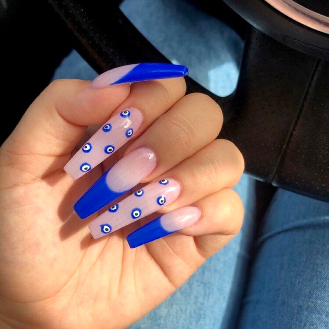 Protectionnn-press on Nails-evil Eye Nails- Long Square Nails-glue on ...