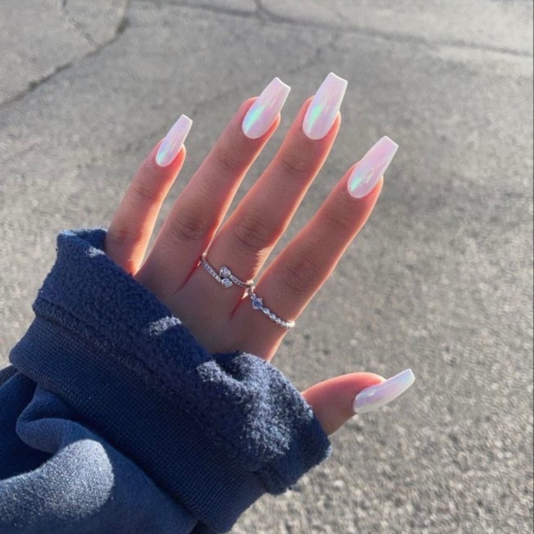 WHITE and Chrome- Press on Nails-luxury Nails-white Nails-nail Art ...