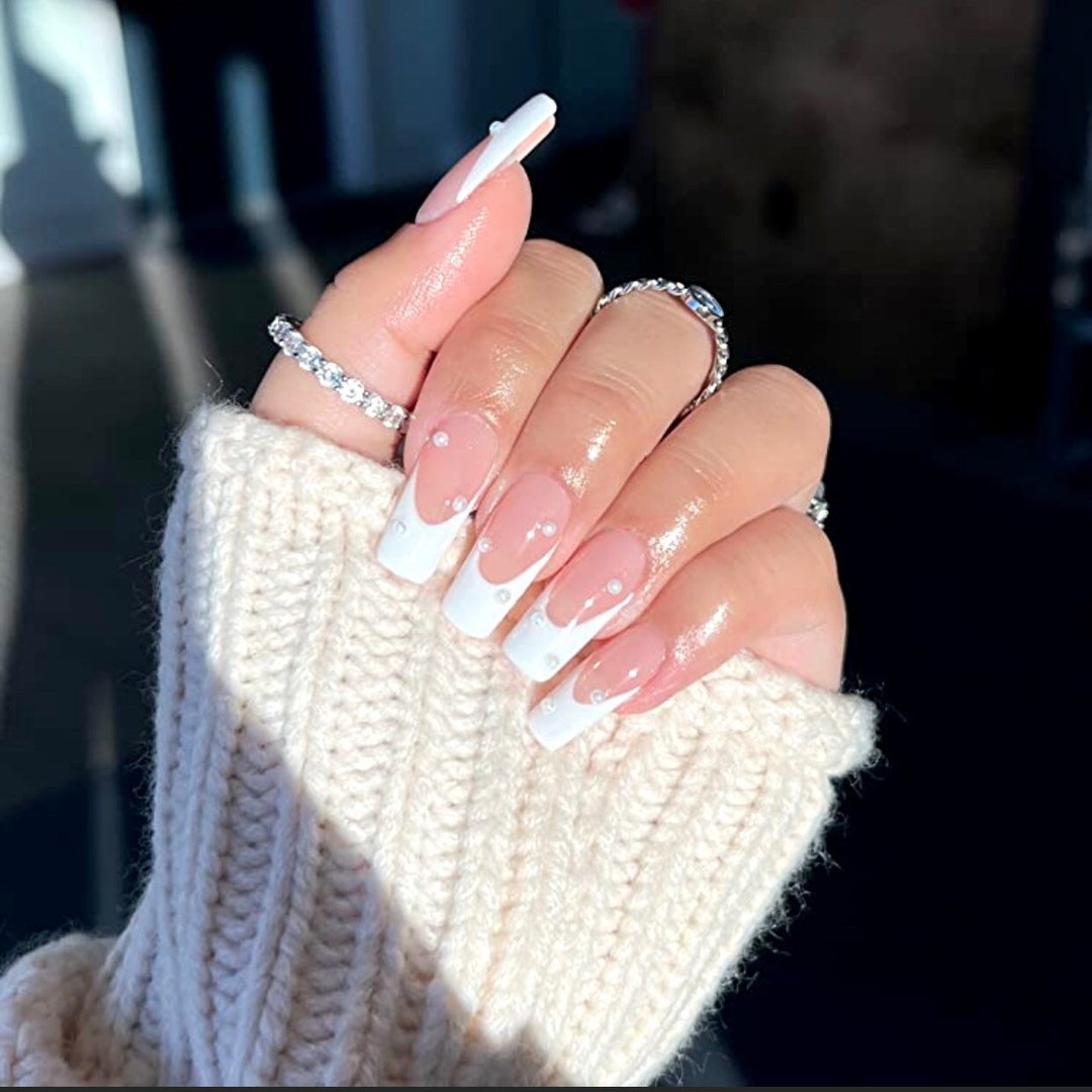 Milly-press on Nails-french Nails-white Nails-glue on Nails-short Long ...