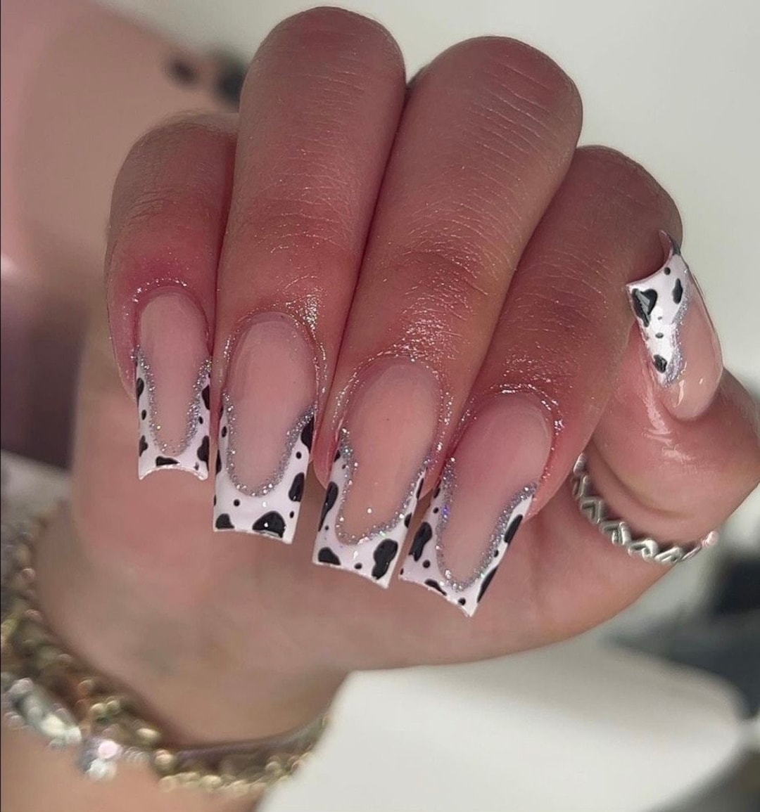 Pretty Cow Print French- Press on Nails-luxury Nails Western Nails-nail ...