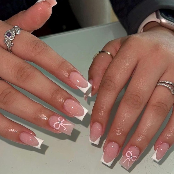 Short French Tip With Bow - Etsy