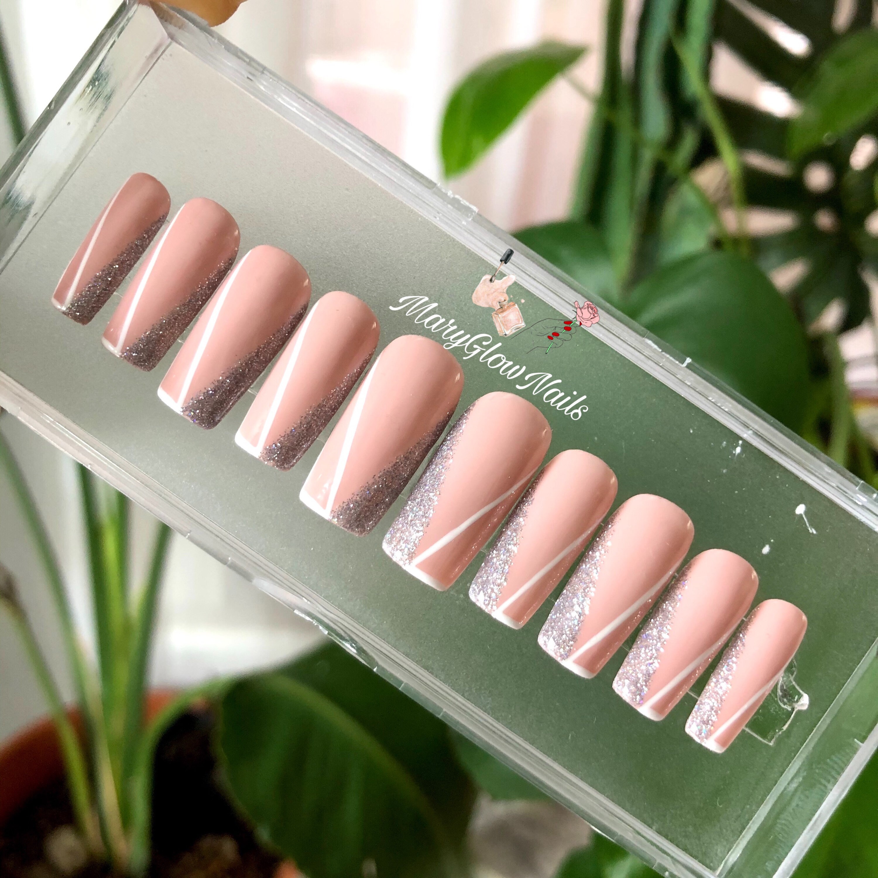 Reflecting Glitter Nails-press on Nails-long Short - Etsy