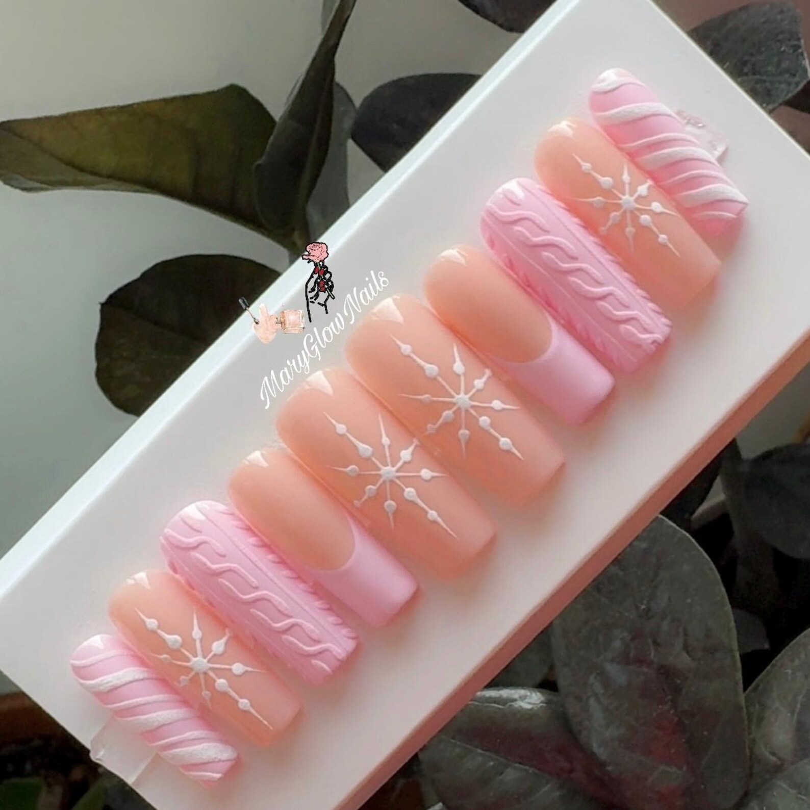 Pink Sweater Press on Nails-luxury Nails-pink Nails-nail Designs Xmas ...