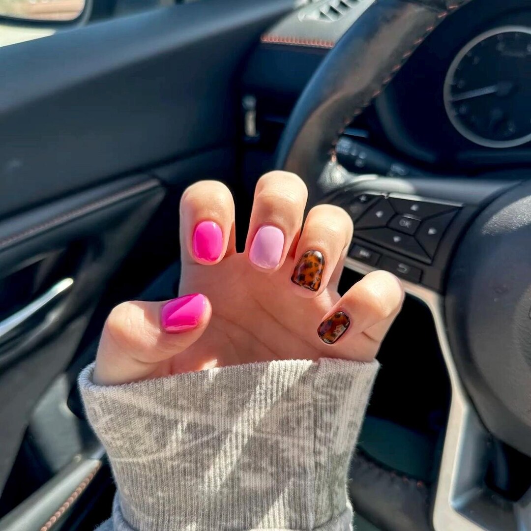 Pink and Tortoise Print Press on Nails-luxury Nails Pink Nails-nail Art ...