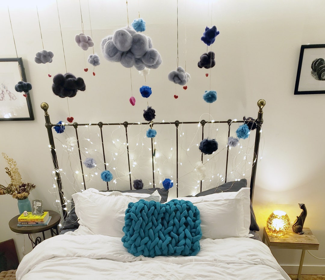 Dreamy Hanging Cloud Wedding Decorations | Needle Felted Cloud With Dangling Heart ...