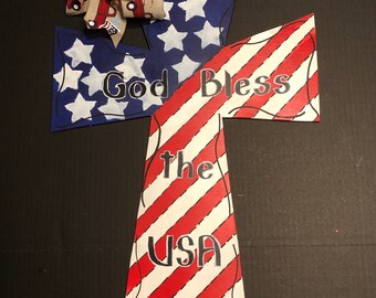 God Bless America Cross Wreath Sign 770 Metal Sign, Patriotic Sign ...