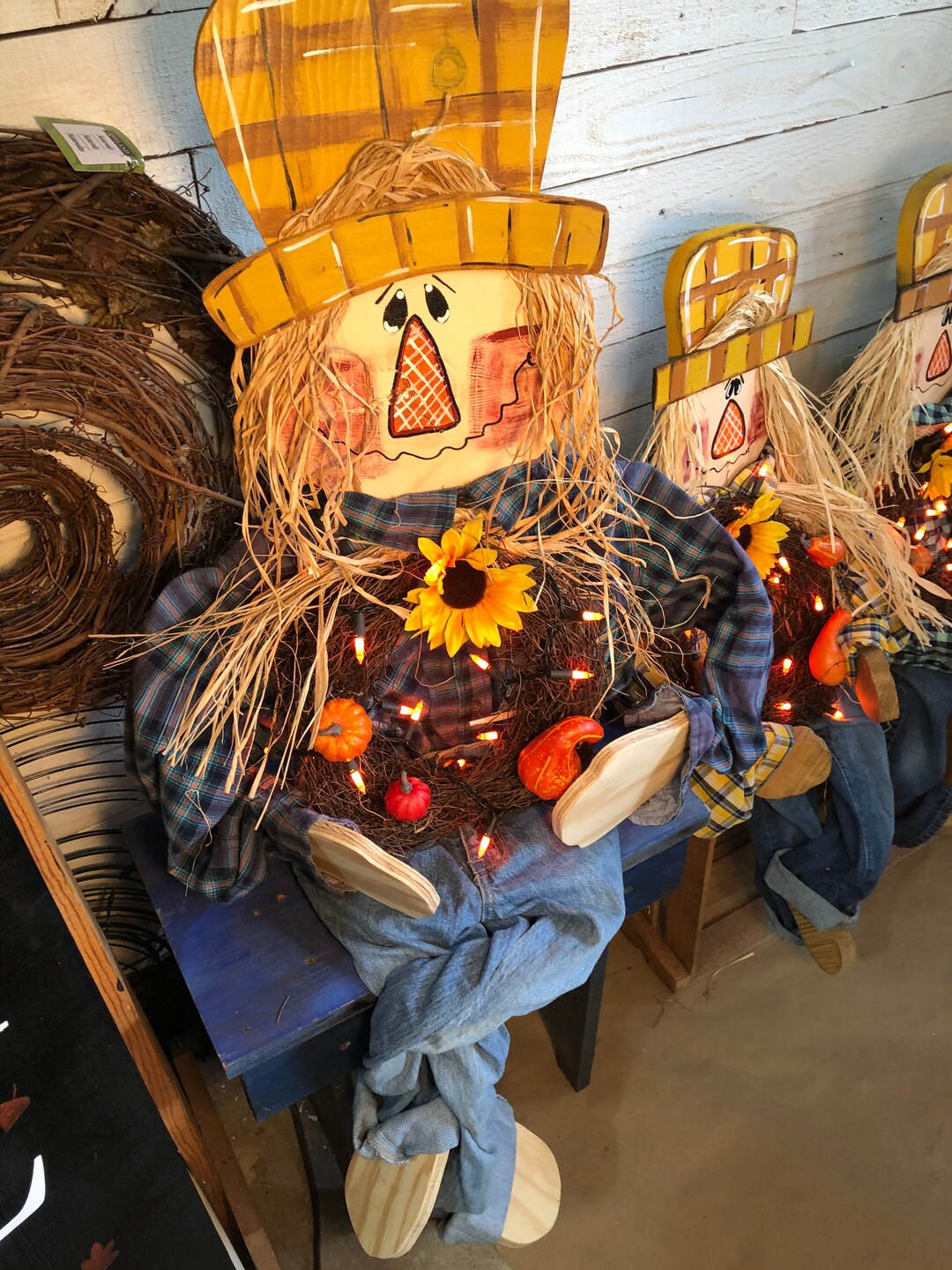 Sitting Scarecrow Wood Fall Porch Sitter - Etsy