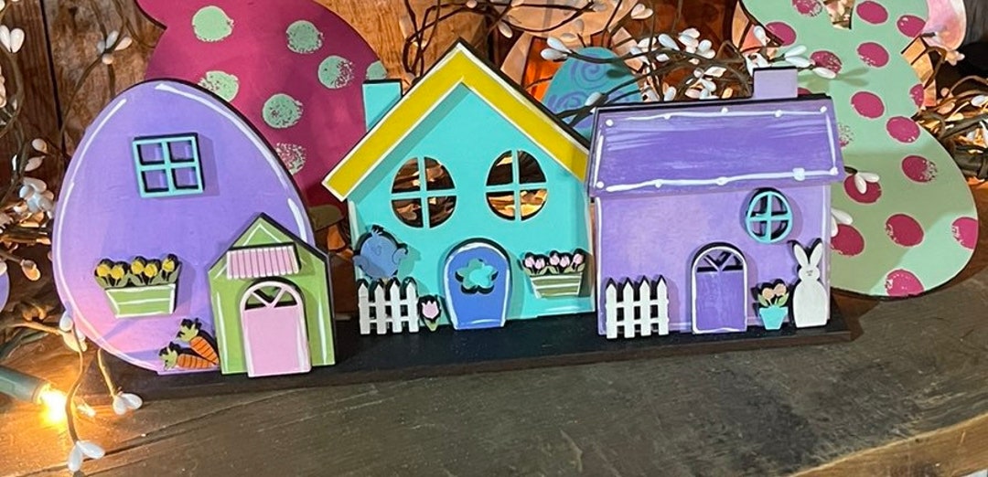 Wood Easter Village Houses Set of 5 - Etsy